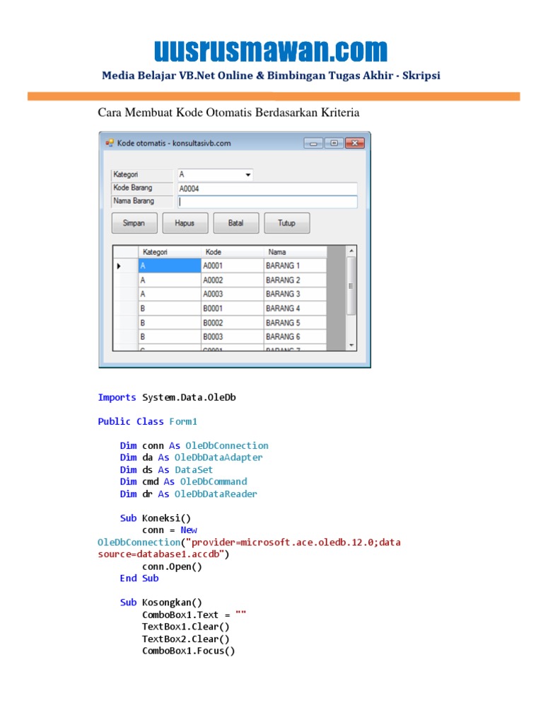 Cara Membuat Kode Otomatis Berdasarkan Kriteria: System - Data.Oledb | PDF | Software ...