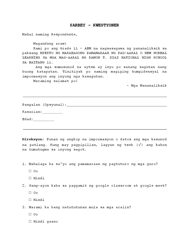 Pagbasa Survey | PDF