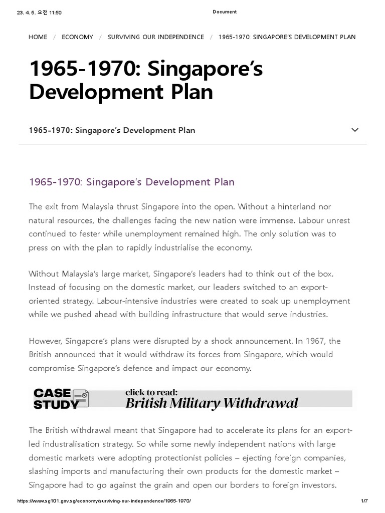 1965-1970 - Singapore's Development Plan | PDF | Singapore | World Politics