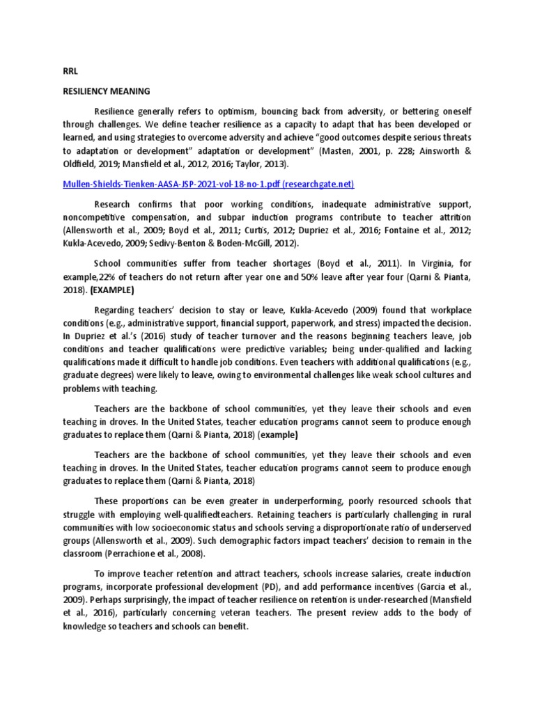RRL Resiliency Meaning | PDF | Teachers | Psychological Resilience