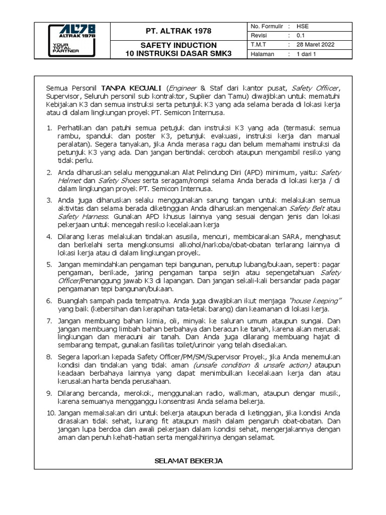 1 - Safety Induction | PDF