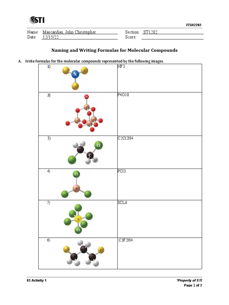 Naming and Writing Formulas For Molecular Compounds | PDF | Oxide ...
