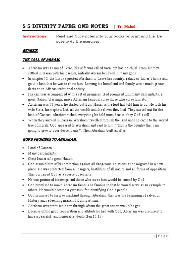 Div 1 Notes | PDF | Abraham | Moses
