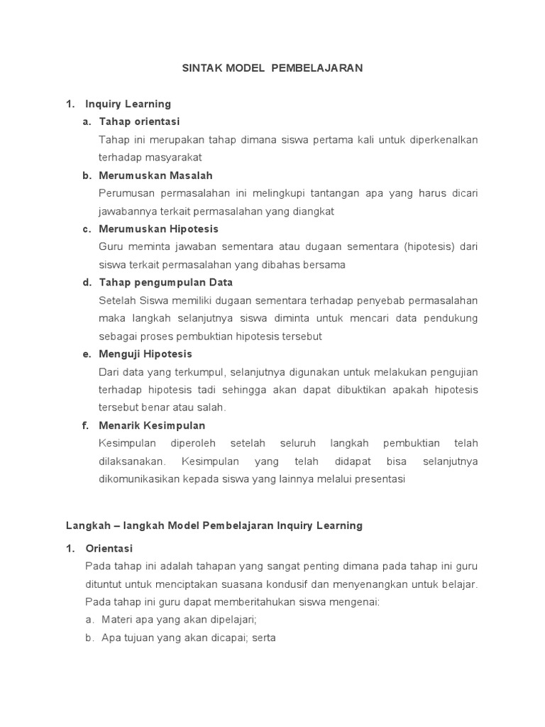 Sintak Model Pembelajaran Inquiry | PDF