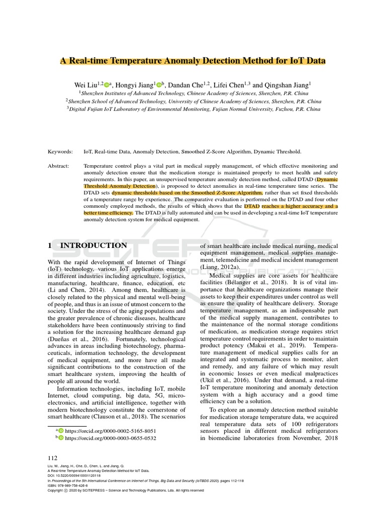 Real-Time Temperature Anomaly Detection Method For IoT Data | PDF ...