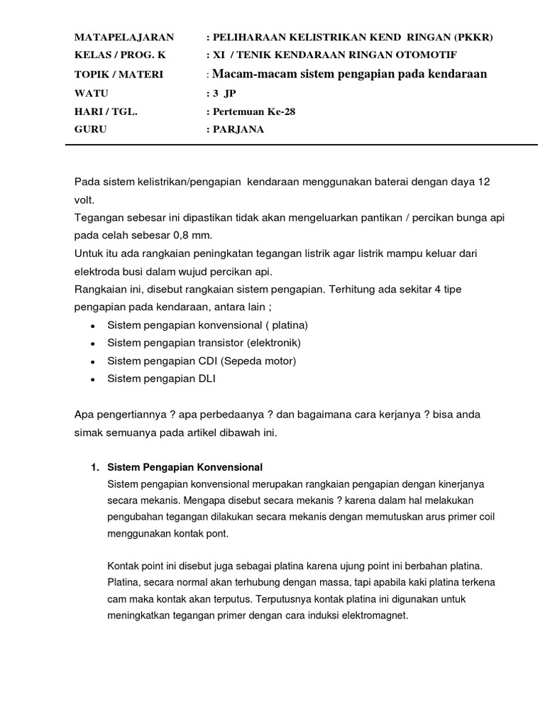 BHN Ajr 28-Macam Macam Sistem Pengapian | PDF