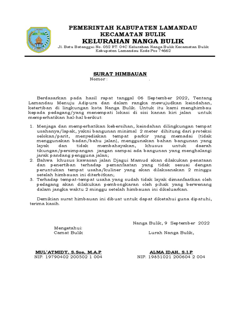 Surat Himbauan 1 | PDF