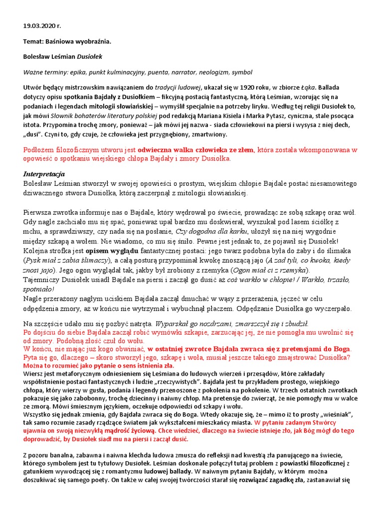 Interpretacja: Ważne Terminy: Epika, Punkt Kulminacyjny, Puenta ...