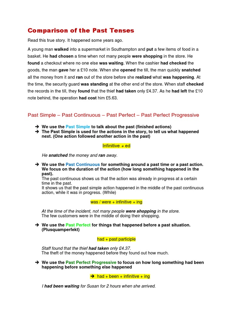 Comparison of The Past Tenses | PDF | Perfect (Grammar) | Language ...
