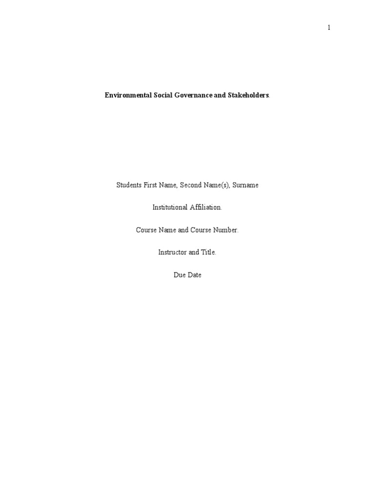 Environmental Social Governance and Stakeholders - Edited | PDF ...