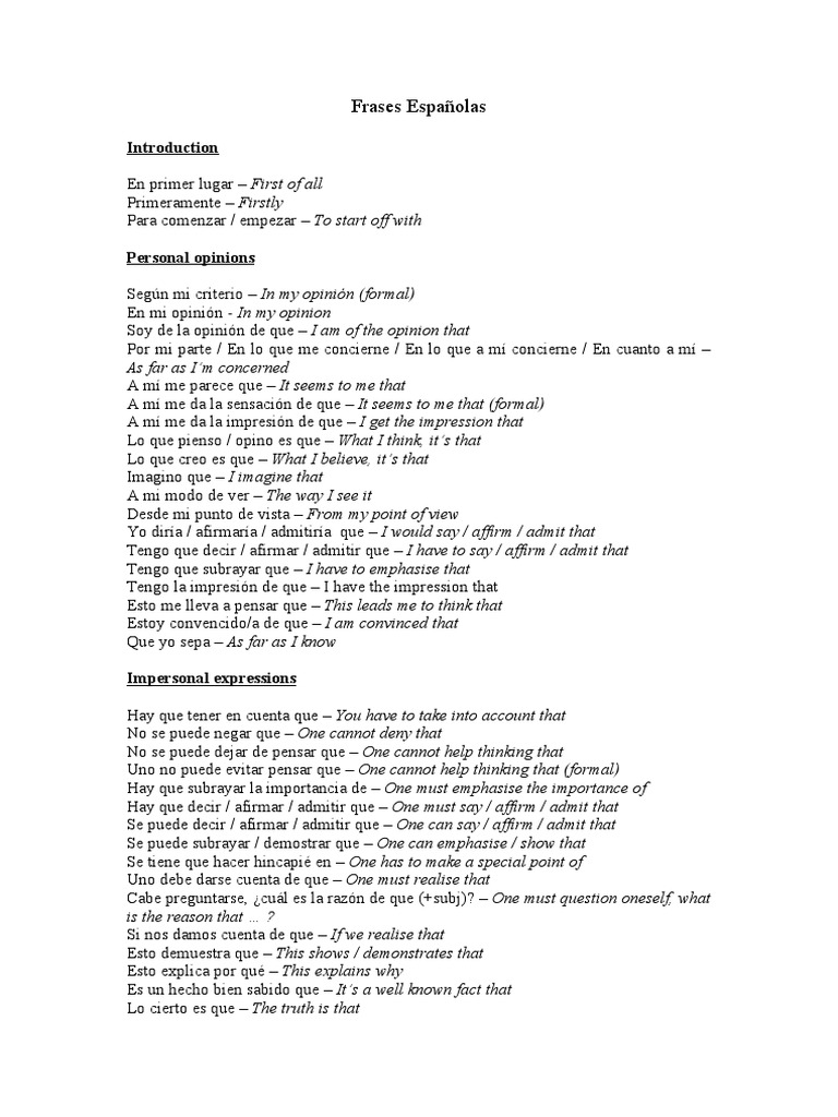 Spanish Essay and Speaking Phrases | PDF