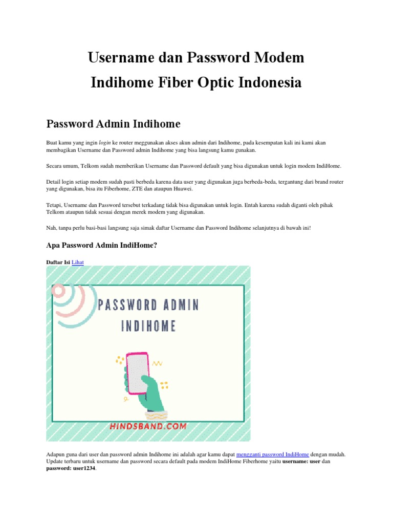 Username dan Password Admin Indihome | PDF