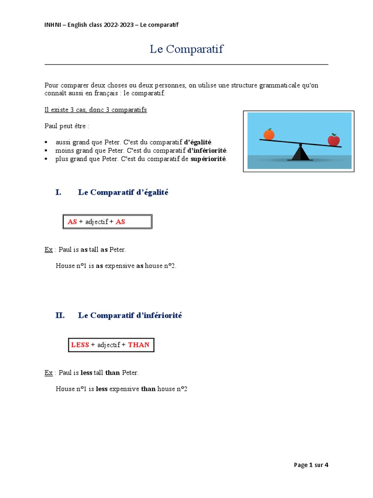 Le comparatif en anglais : guide et exercices | PDF