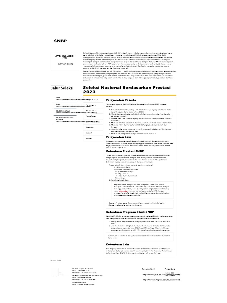 SNBP - Seleksi Nasional Berdasarkan Prestasi - ITS Admisi | PDF