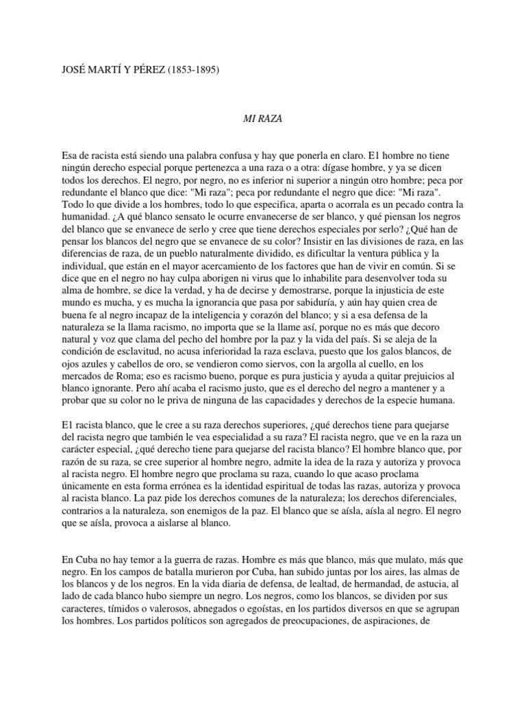 Martí, José-Mi Raza Transcripción Completa | PDF | Racismo ...
