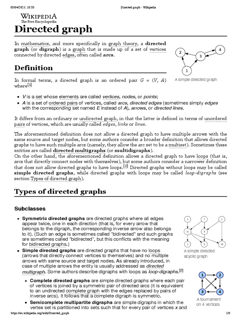 Directed Graph - Wikipedia | PDF | Vertex (Graph Theory) | Mathematical ...
