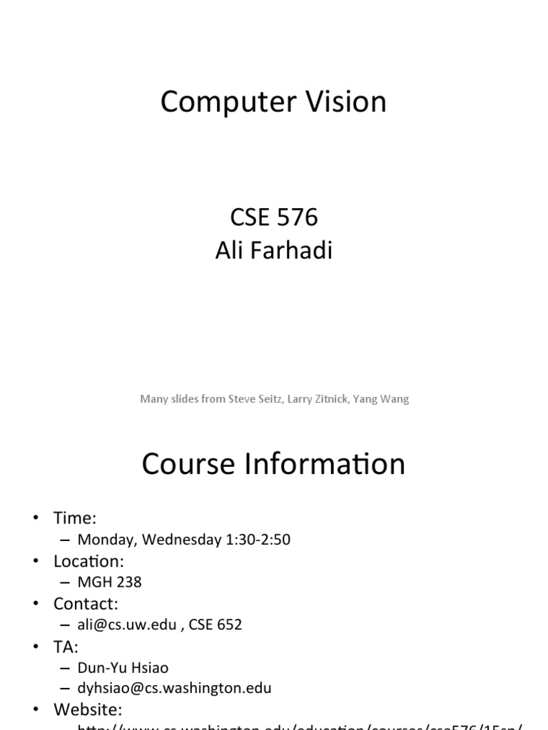 Computer Vision: Cse 576 Ali Farhadi | PDF | Computer Vision | Vision