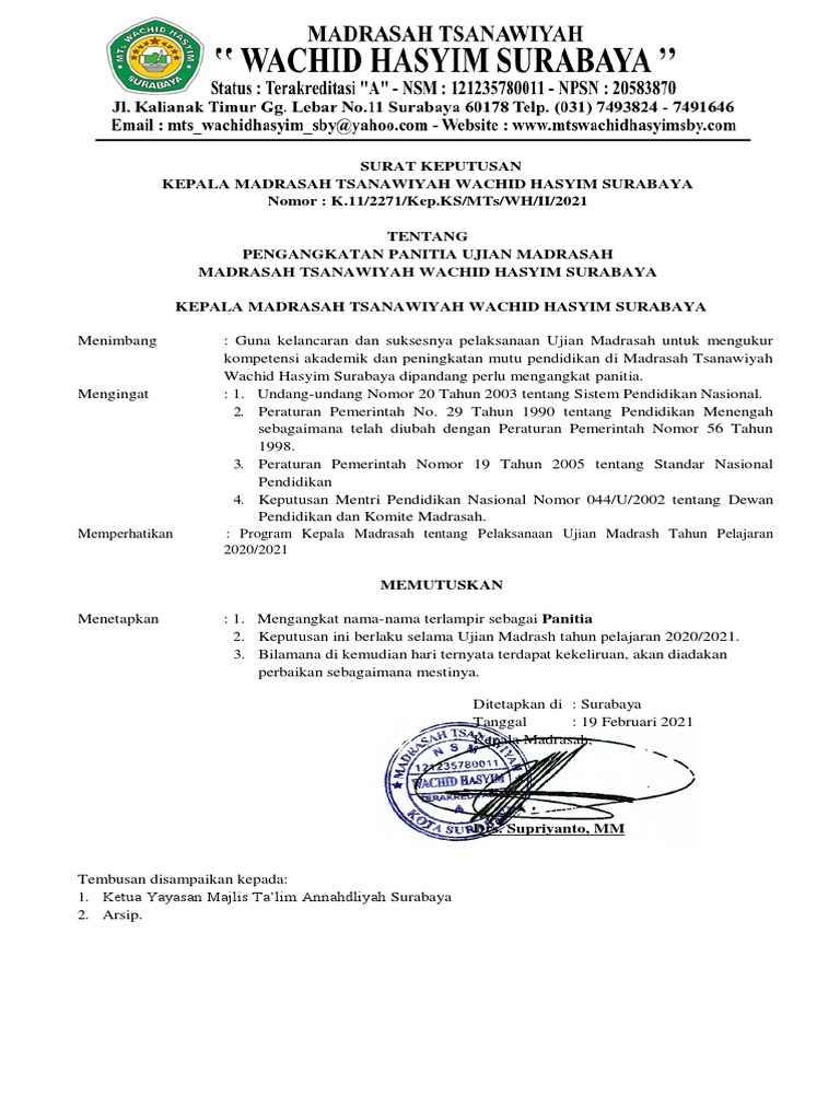 SK Panitia Ujian Madrasah | PDF