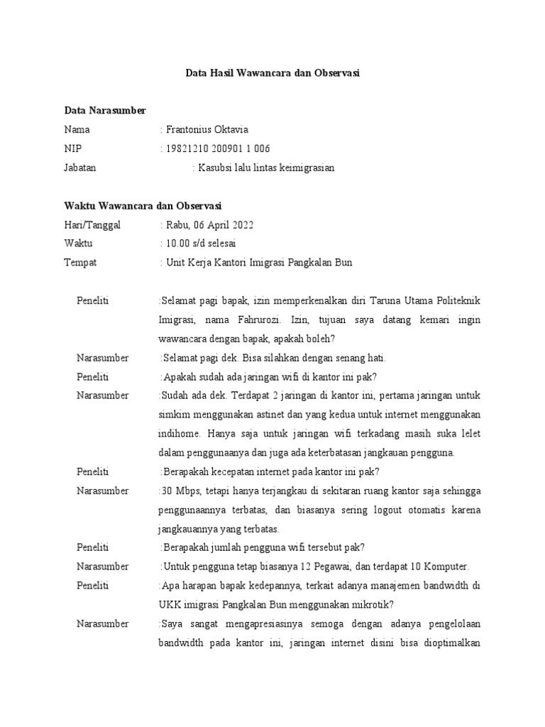 Data Hasil Wawancara Dan Observasi Data Narasumber | PDF