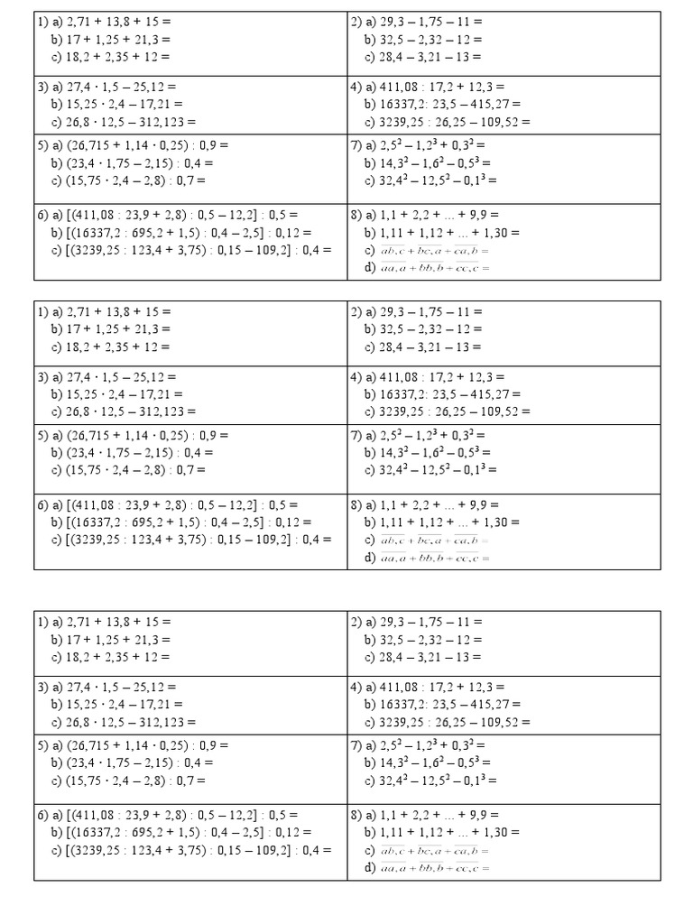 Operatii Cu Fractii Zecimale Fise X | PDF