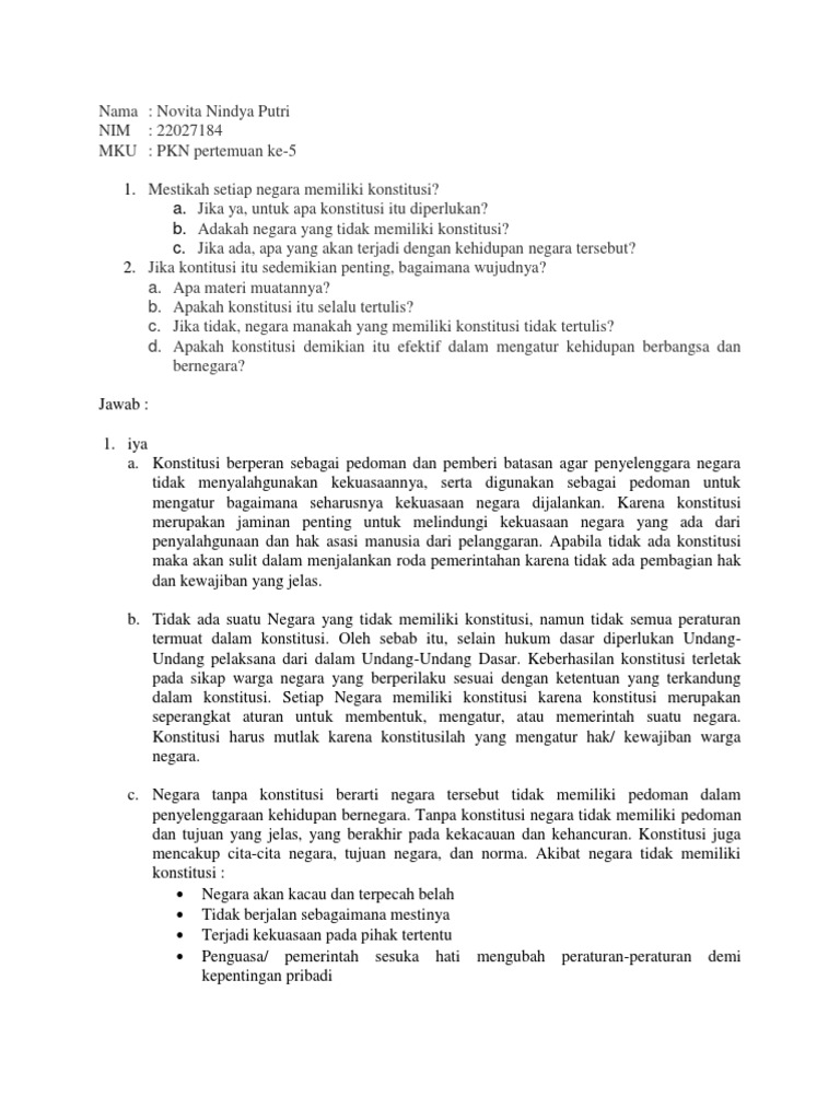 Novita Nindya Putri - 22027184 - PKN Pertemuan 5 | PDF