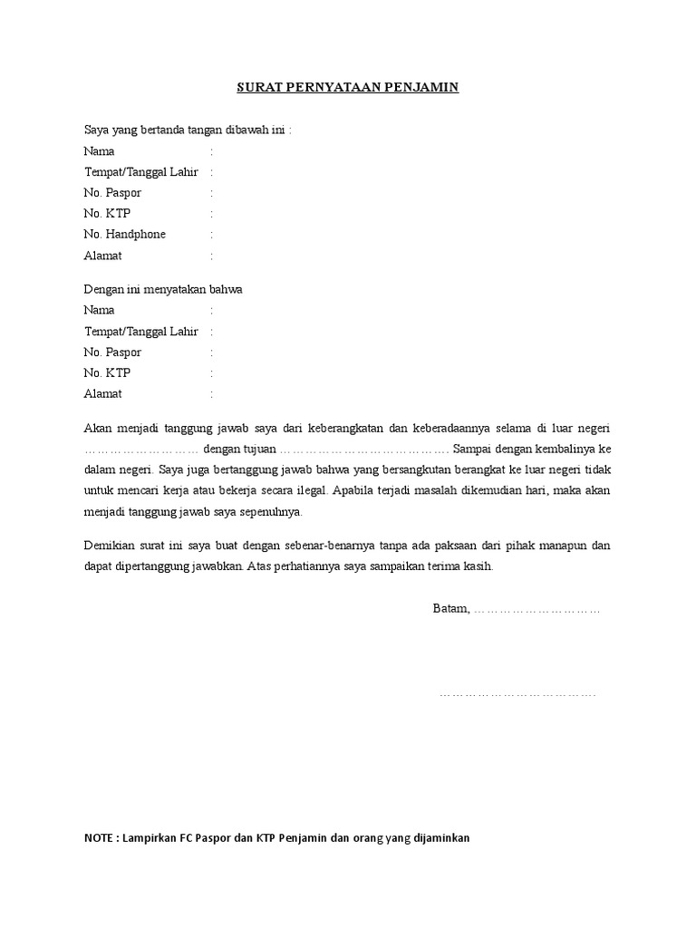 Surat Pernyataan Penjamin | PDF