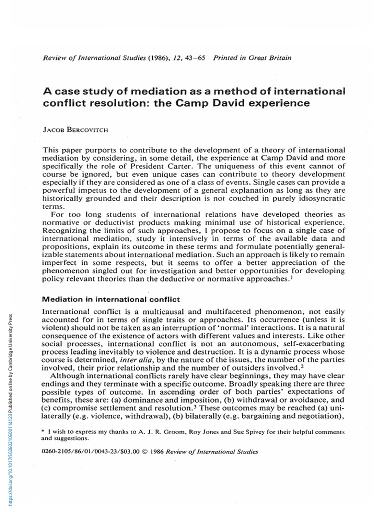 A Case Study of Mediation As A Method of International Conflict ...