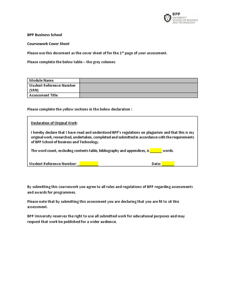 BPP Business School Coursework Cover Sheet | PDF | Evaluation | Machine Learning