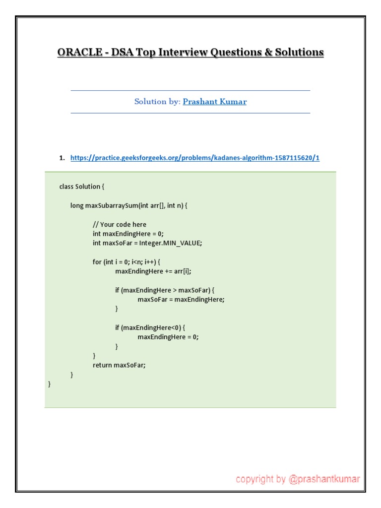 ORACLE - DSA Top Interview Questions & Solutions: Prashant Kumar | PDF | Applied Mathematics ...
