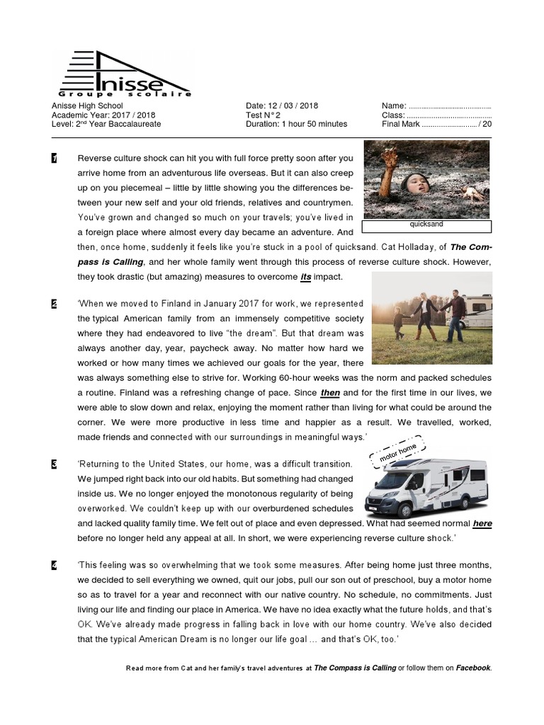 Test 1 Model 2 English 2 Bac Second Term | PDF