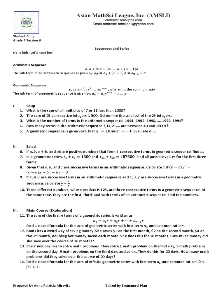 2021 HS G7 S6 Sequences SC | PDF | Natural Number | Arithmetic