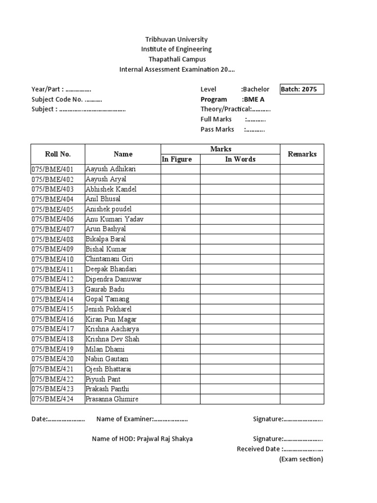 2079 EVEN Sem Internal Marks Format Original | Download Free PDF | Nepal | Engineering