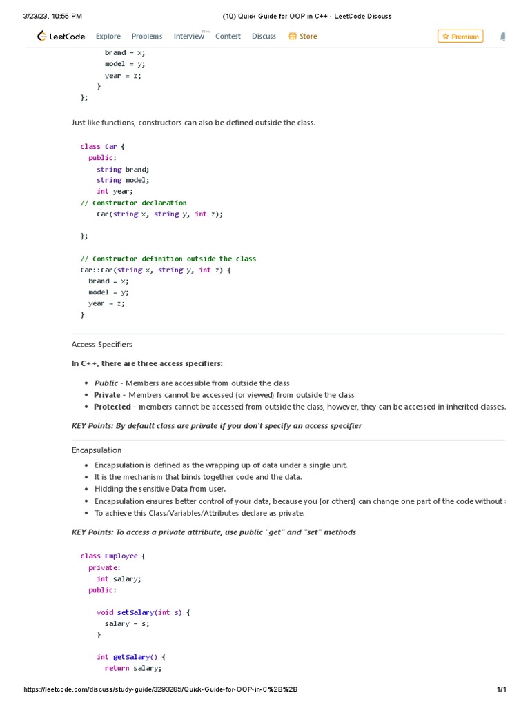 Quick Guide For Oop In C Leetcode Discuss Pdf Class Computer Programming Programming