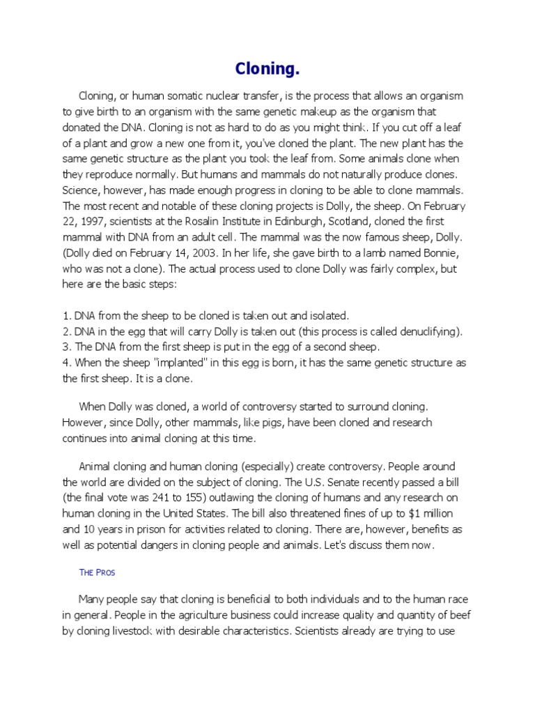 Agriscience 10 Pros & Cons Cloning | PDF | Cloning | Biology