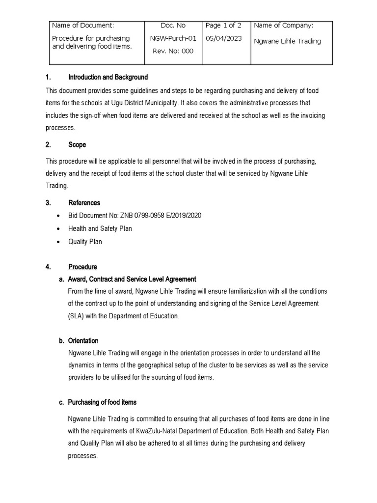 Ngwane Lihle Purchasing Procedure | PDF | Business
