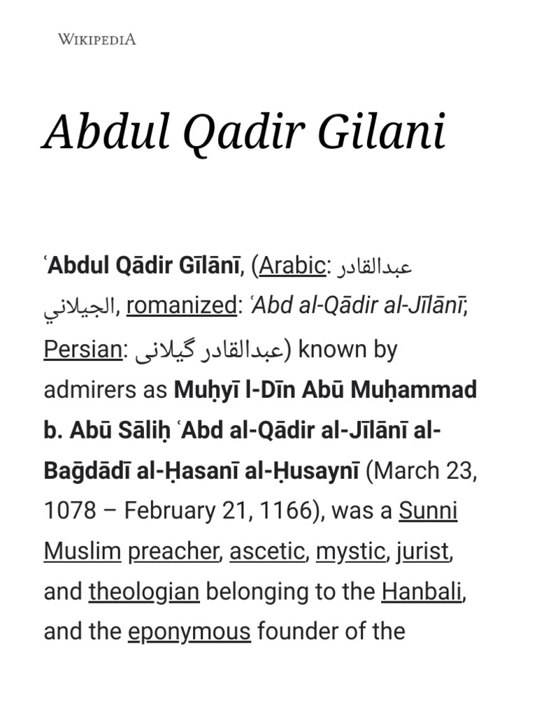Abdul Qadir Jilani: Life and Legacy | PDF | Abrahamic Religions ...