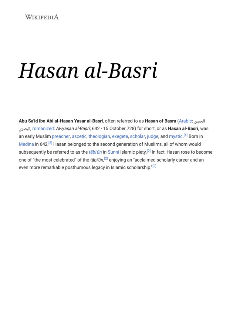 Hasan Al-Basri - Wikipedia | PDF | Abrahamic Religions | Islamic Branches