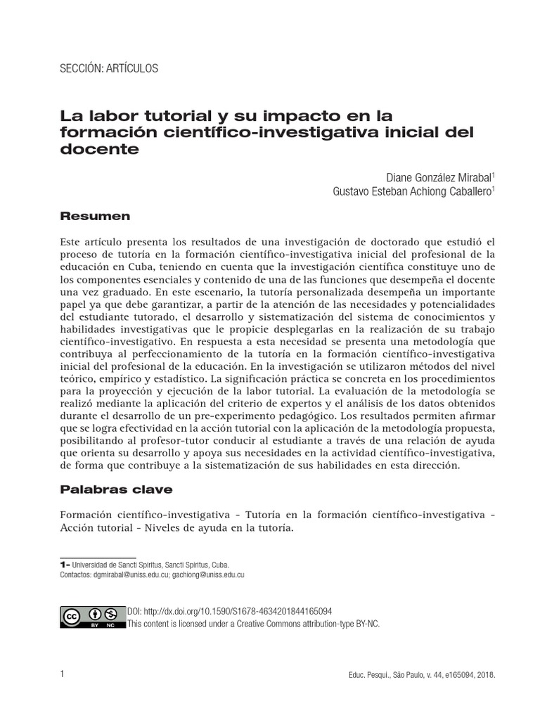 Gonzales. La Labor Tutorial y Su Impacto en La Formacion Investigativa 2018 | PDF | Maestros ...
