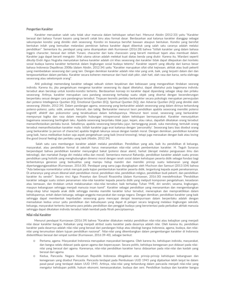 Pengertian Karakter Dan Nilai Karakter | PDF