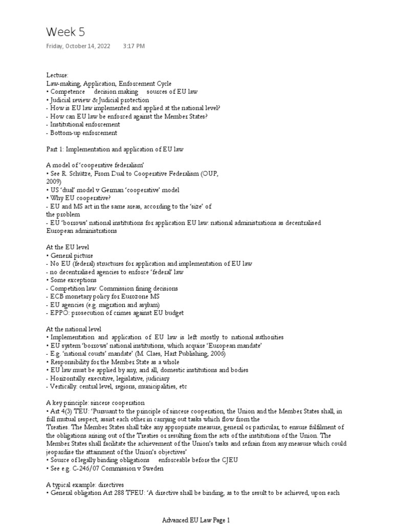 Week 5 Ael Pdf European Union Law European Union