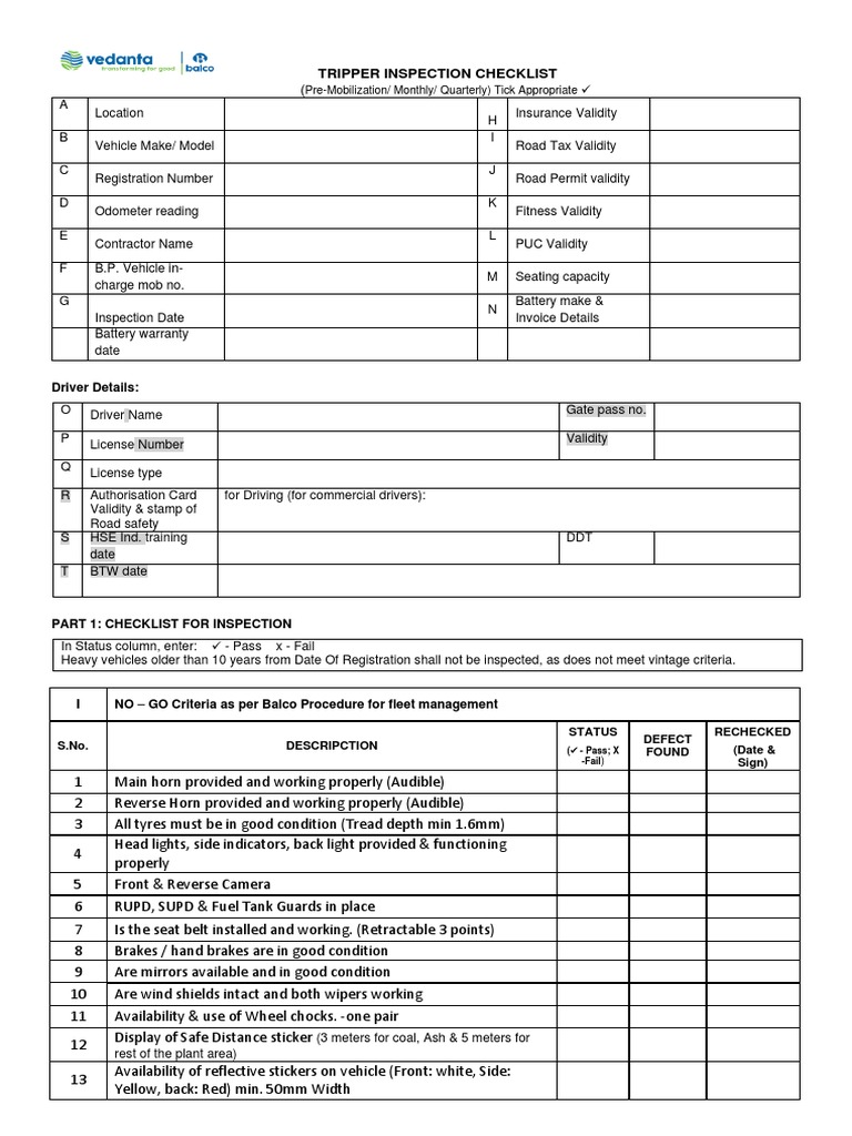 4.tipper Checklist OK | PDF | Leak | Vehicles