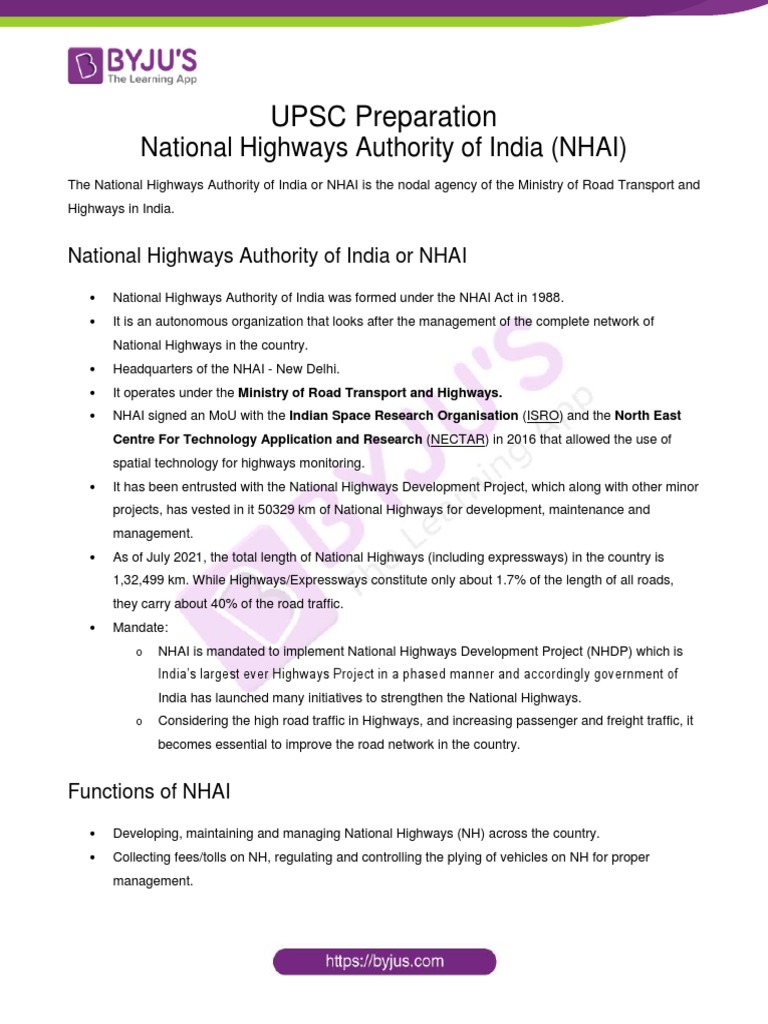 National Highways Authority of India NHAI | PDF