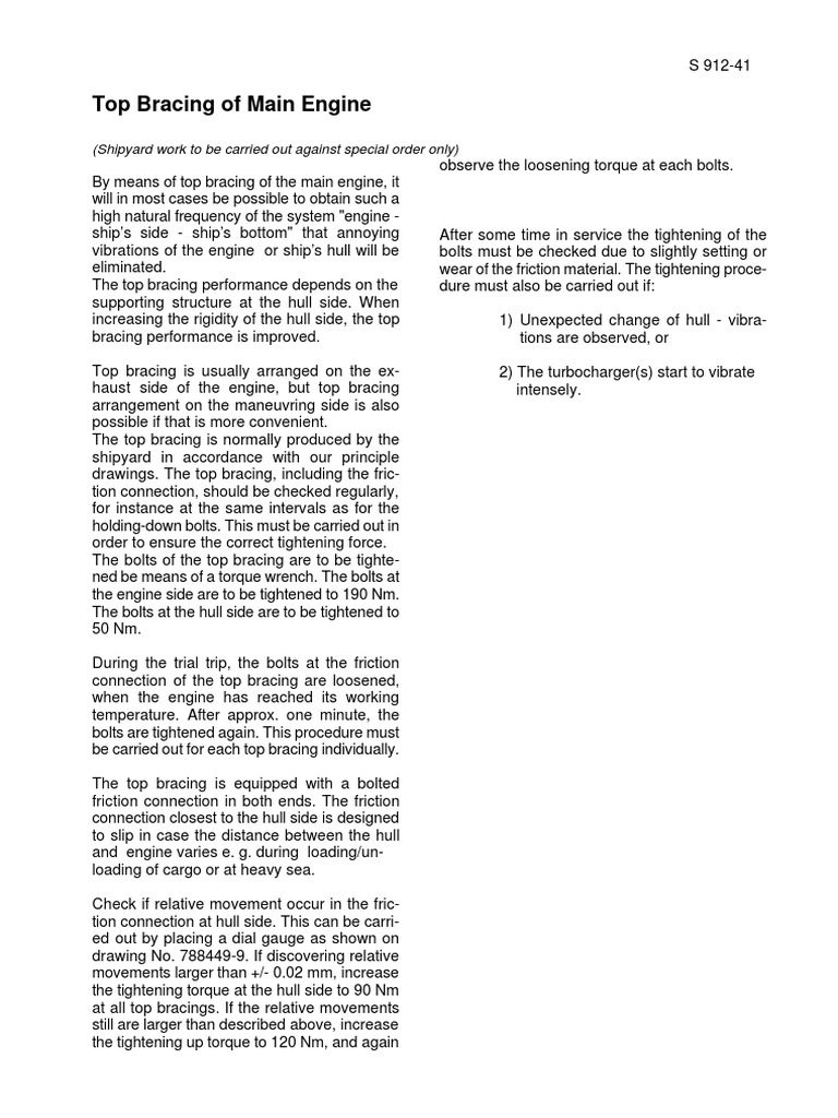 Top Bracing of Main Engine: (Shipyard Work To Be Carried Out Against ...