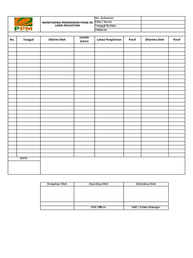 Form Monitoring Pengiriman POME Ke LA | PDF