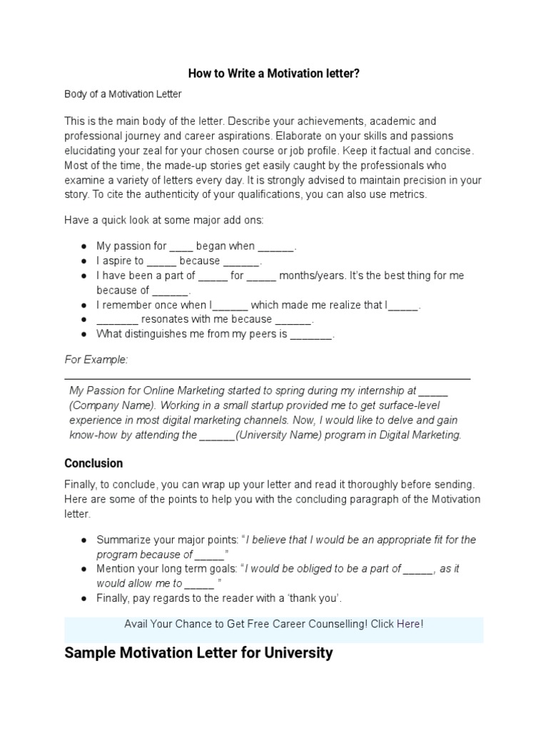 Motivation Letter Writing Guide | PDF | Motivation | Motivational