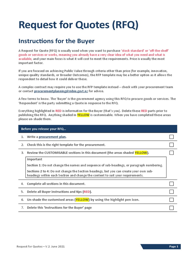 RFQ Template Government Model | PDF