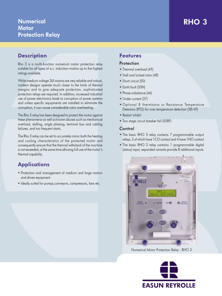 Rho 3 Numerical Motor Protection Relay | PDF | Relay | Alternating Current
