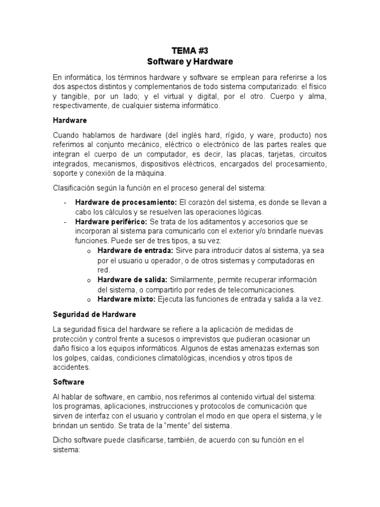 Tema 3 Software y Hardware | PDF | Hardware de la computadora | Software de la aplicacion