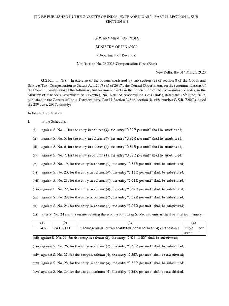 Notification No 2 Cess | PDF | Government | Government Of India