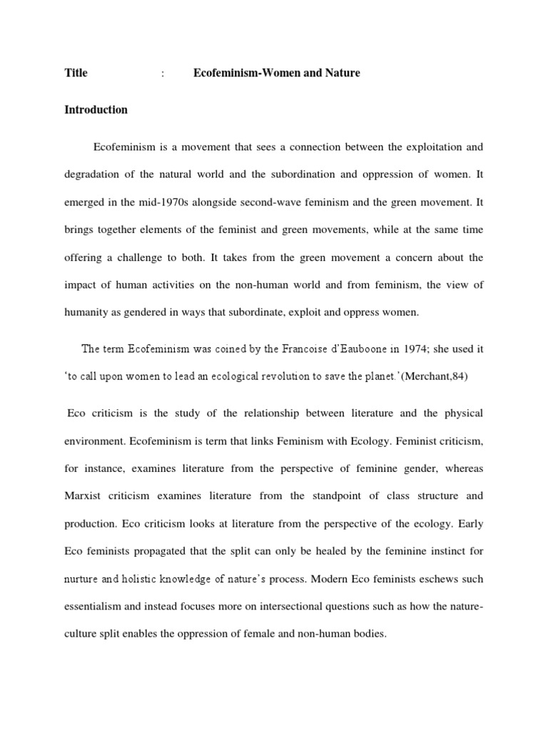 Ecofeminism Women And Nature Pdf Ecofeminism Feminism